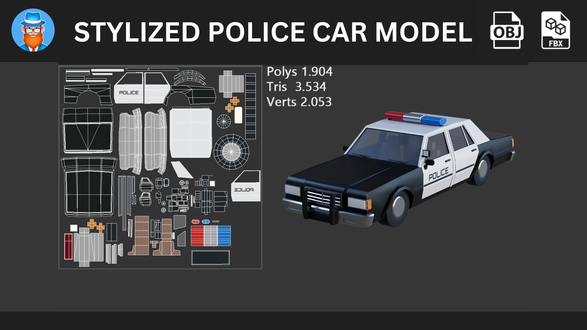 Stylized Police Car 3D Model 3D Model - TurboSquid 2398206