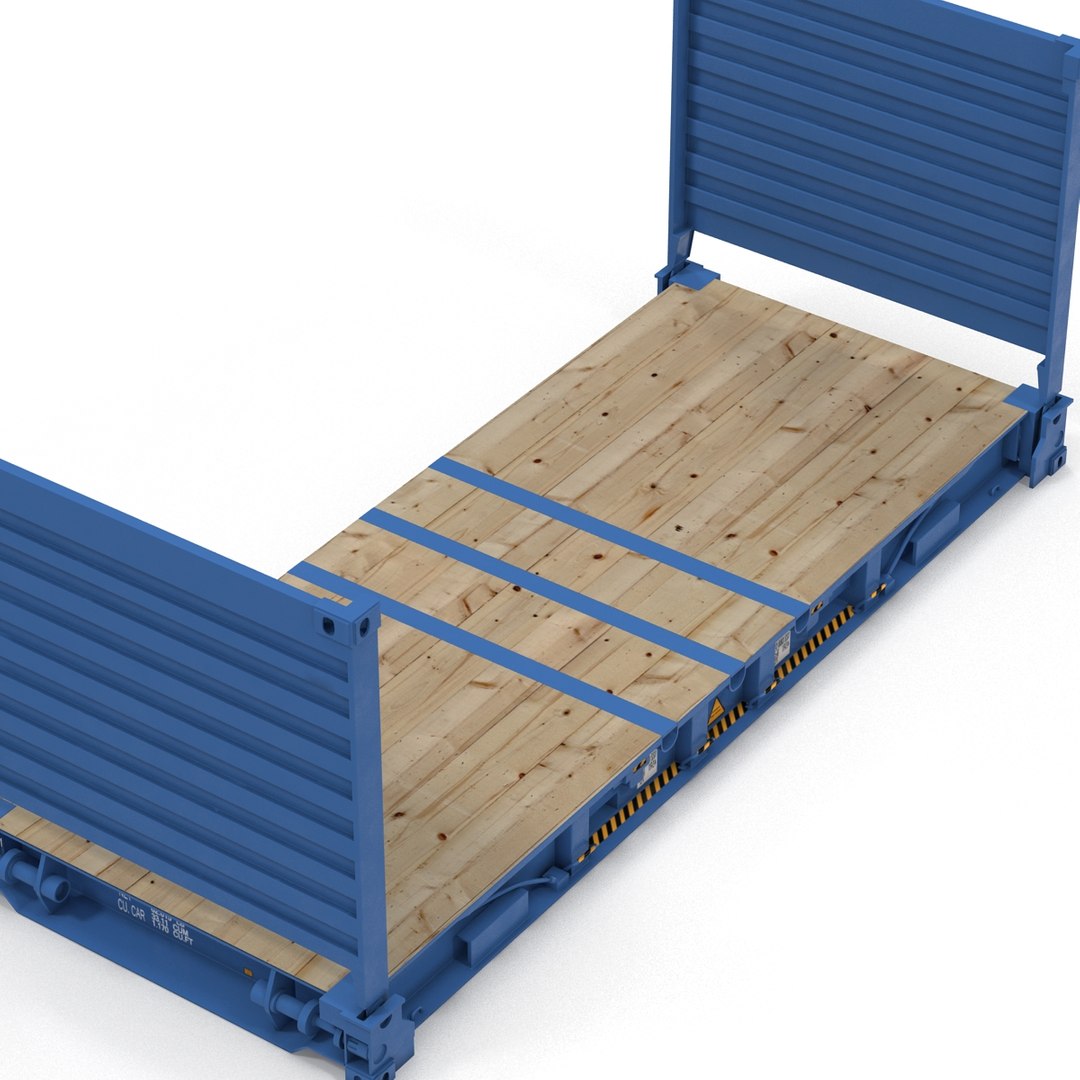 3d Model Flat Rack Container Blue