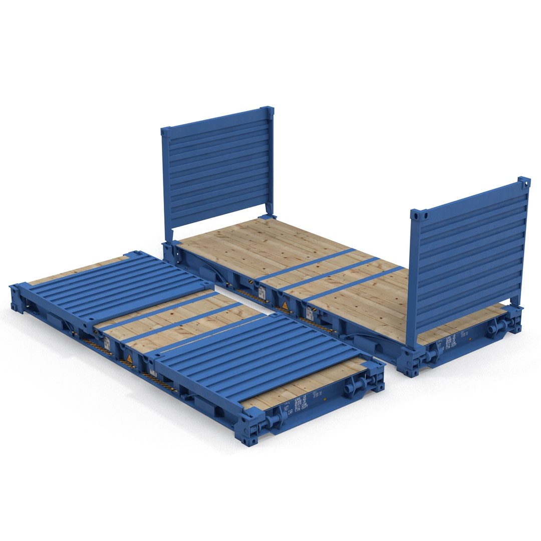 3d Model Flat Rack Container Blue