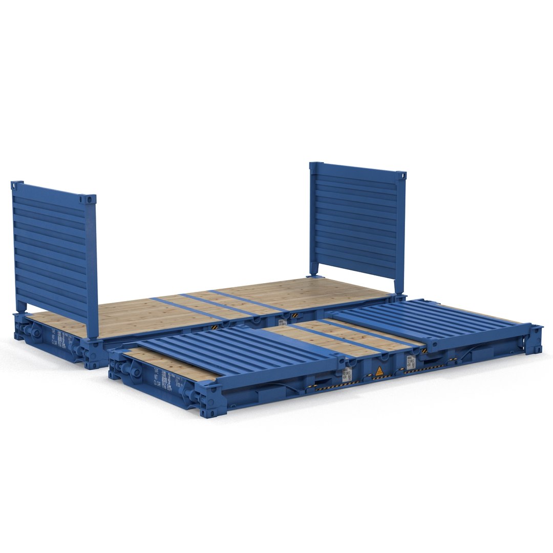 3d Model Flat Rack Container Blue