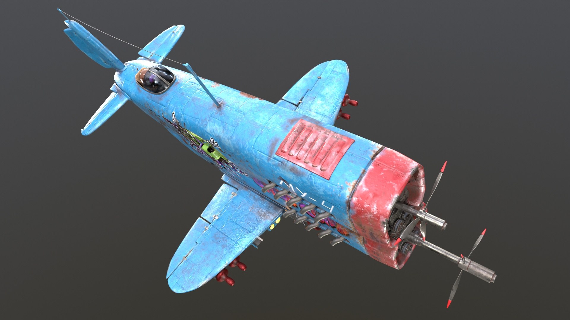 3D Stylized Realistic Blue Airplane - TurboSquid 2110109