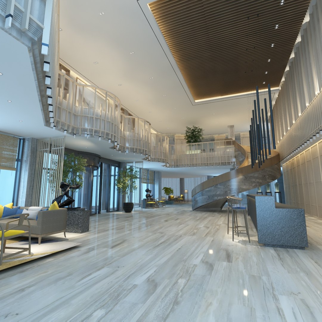Two-Story Lobby and Lounge Interior3D模型 - TurboSquid 2055220