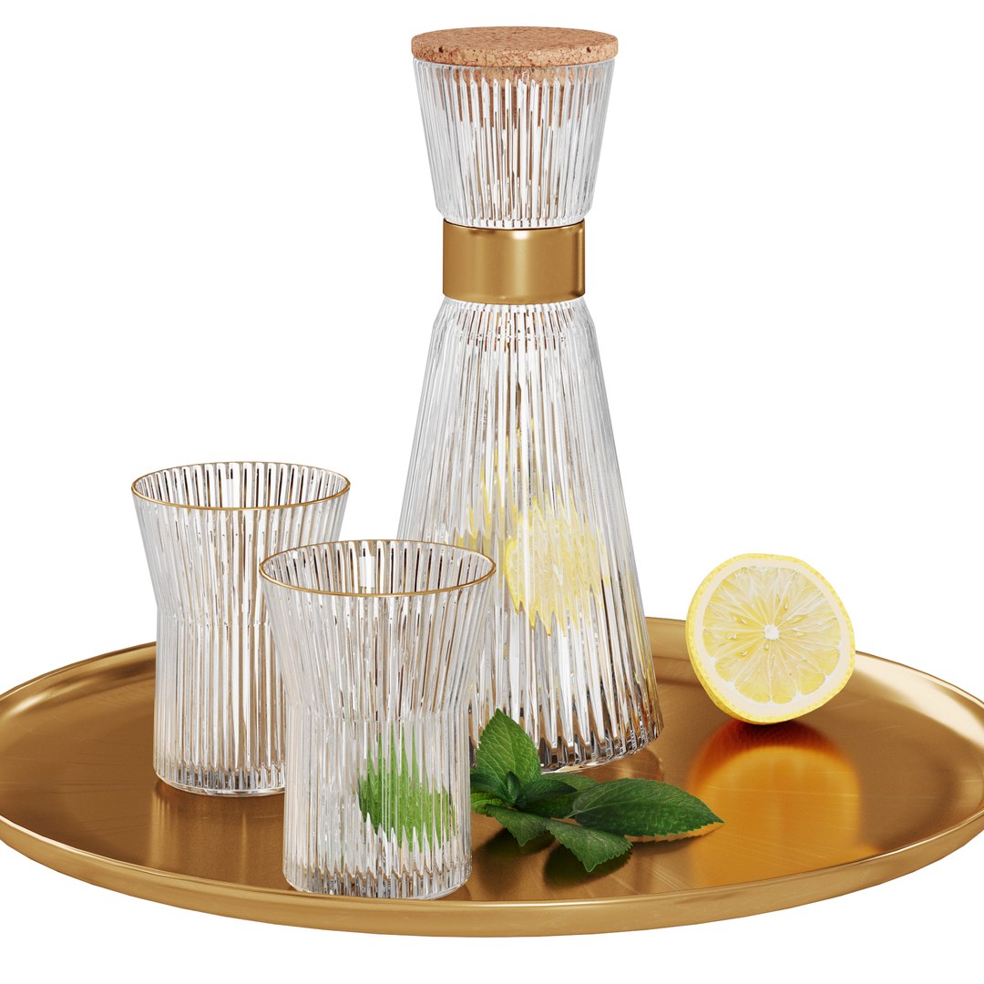 N27 DECANTER Elegant Glass Carafe And Glasses Set With Lemon And Mint ...