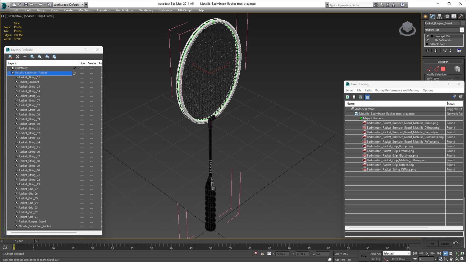 Metallic Badminton Racket 3D Model - TurboSquid 2146152