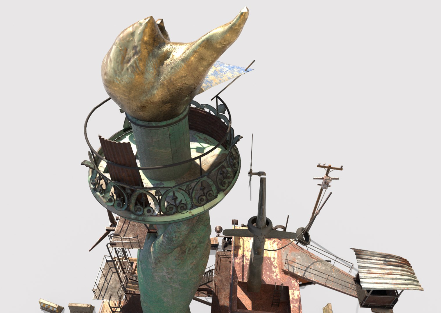 Post-Apocalyptic Base With Statue Of Libertys Hand Model - TurboSquid ...