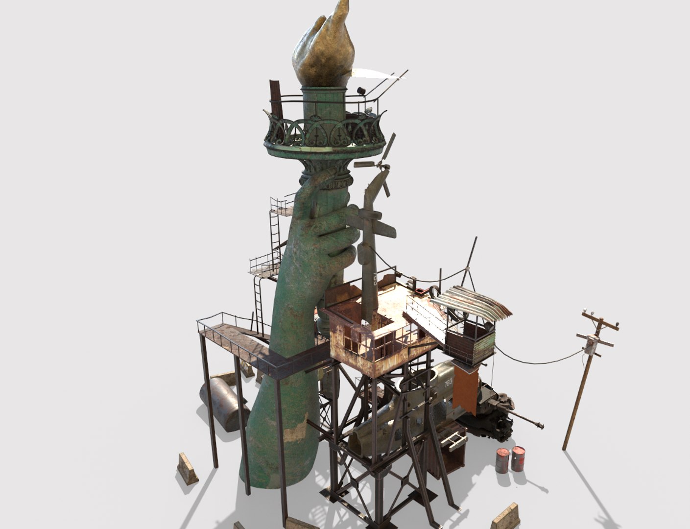Post-Apocalyptic Base With Statue Of Libertys Hand Model - TurboSquid ...