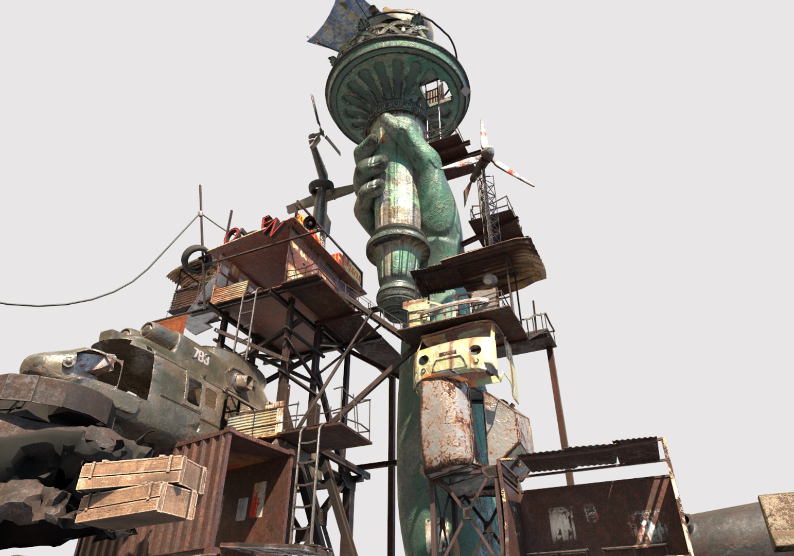 Post-Apocalyptic Base With Statue Of Libertys Hand Model - TurboSquid ...