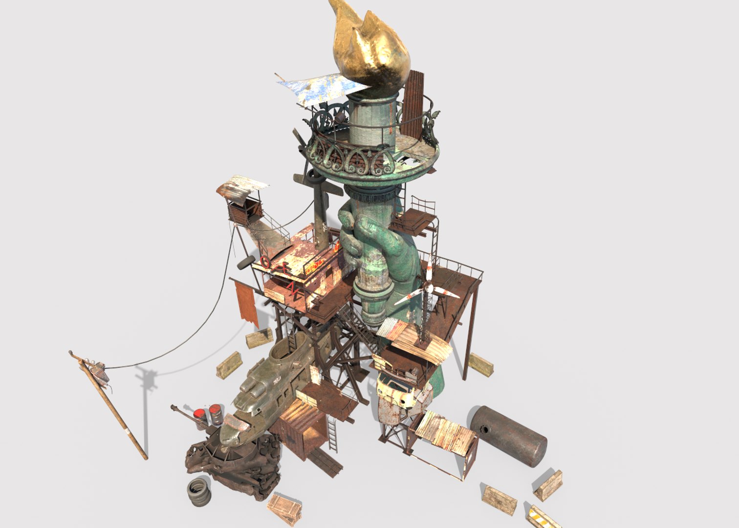 Post-Apocalyptic Base With Statue Of Libertys Hand Model - TurboSquid ...