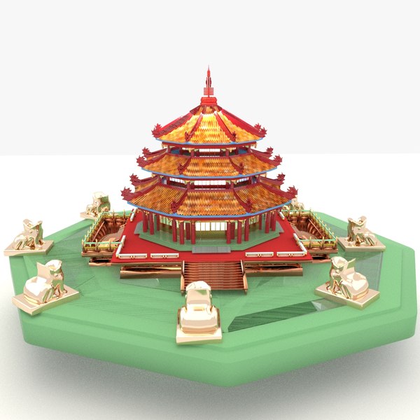 3D Chinese ancient tower with toad statues model - TurboSquid 1850516