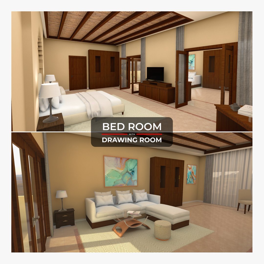 3D Bedroom and Drawingroom - TurboSquid 2149871