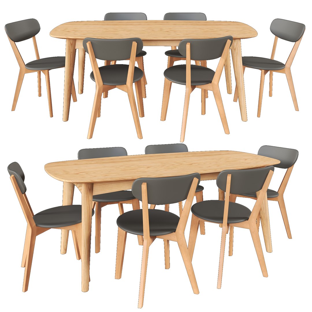 3D Oslo Oak Dining Table And Luca Oslo Dining Chairs Black - TurboSquid ...