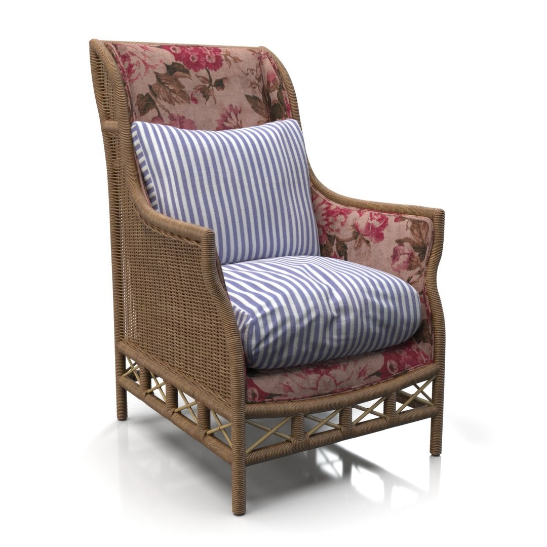 Gusto Canasta Wingback Blue Stripe PBR 3D Model - TurboSquid 2230238