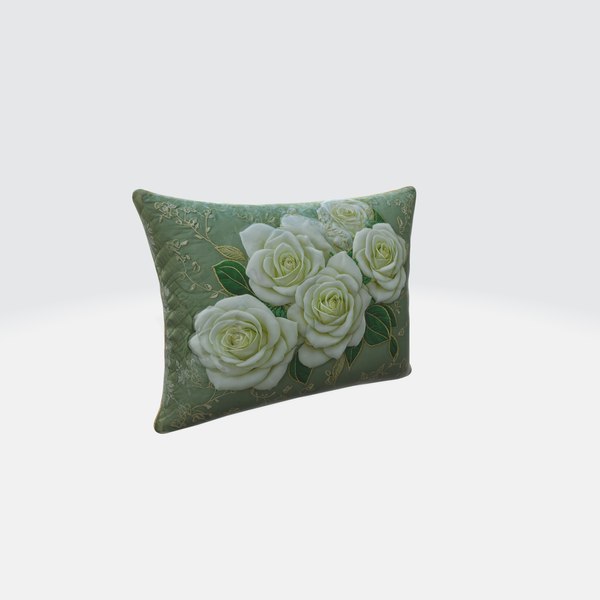 modelo 3d almohada verde con rosas blancas y hojas verdes - TurboSquid ...
