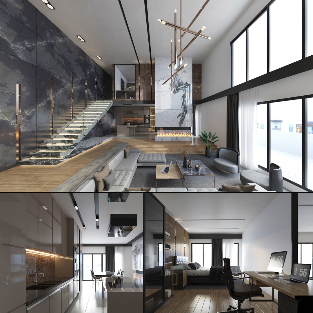 3D Model Luxury Loft Apartment Interior - TurboSquid 1801470