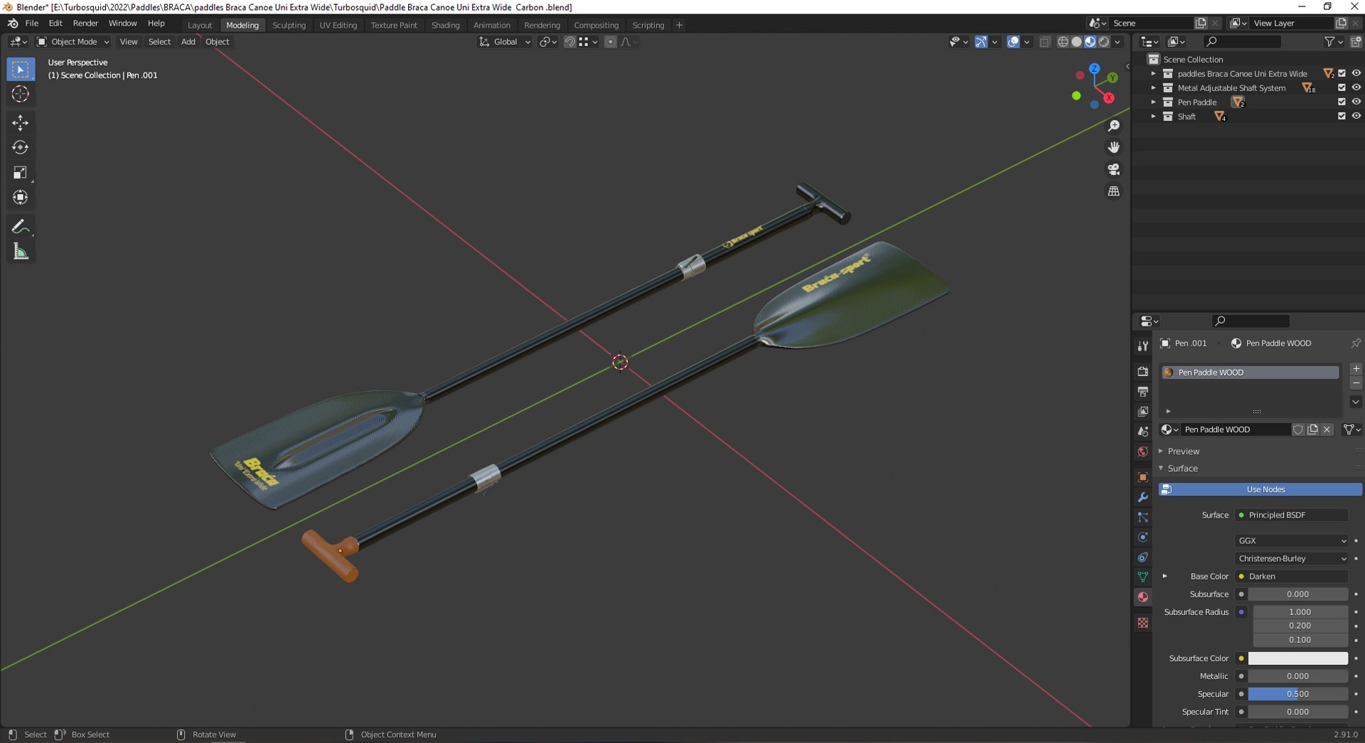 3D Model Paddle Braca Canoe Uni Extra Wide Carbon - TurboSquid 1938388