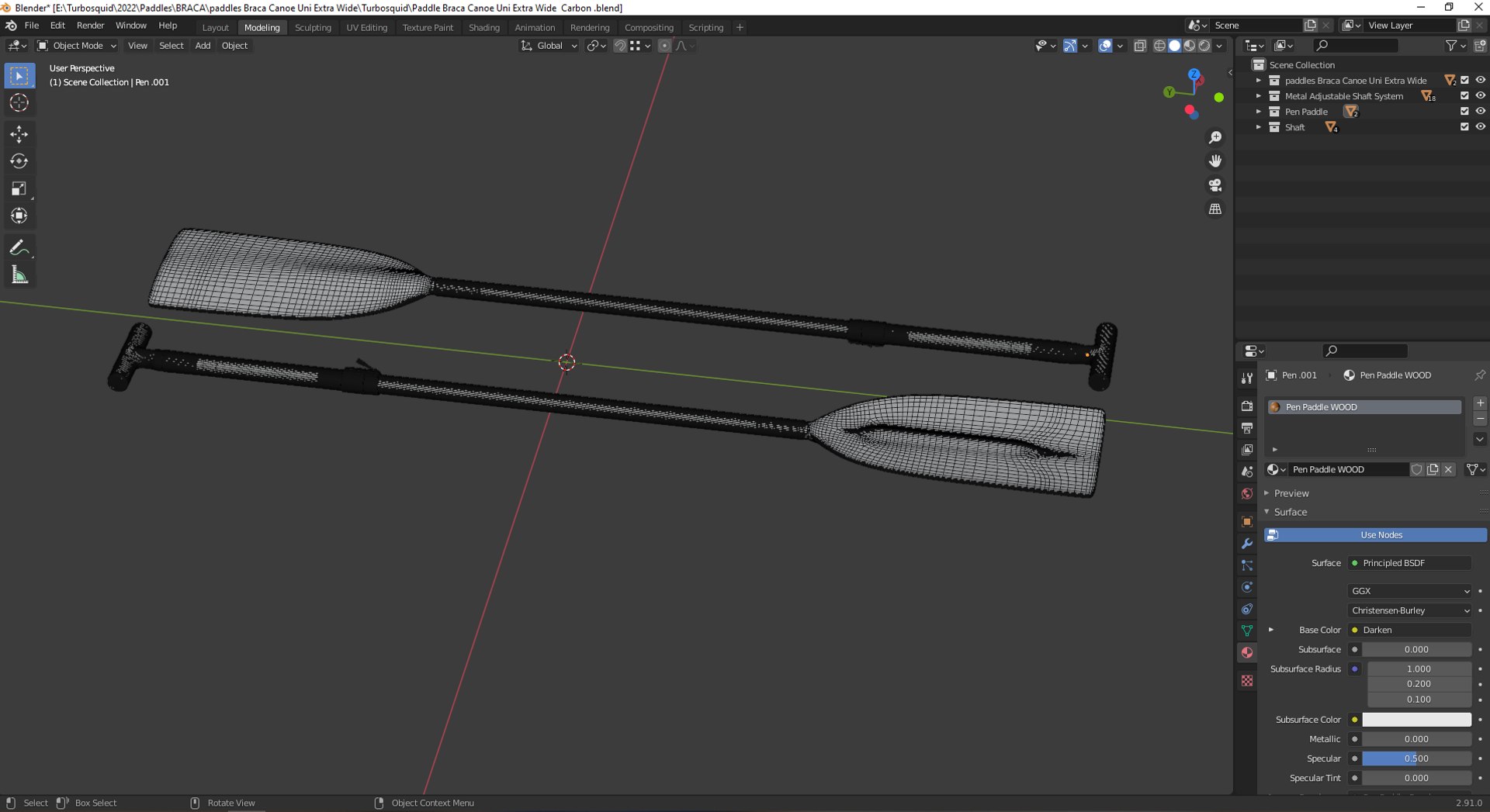 3D Model Paddle Braca Canoe Uni Extra Wide Carbon - TurboSquid 1938388
