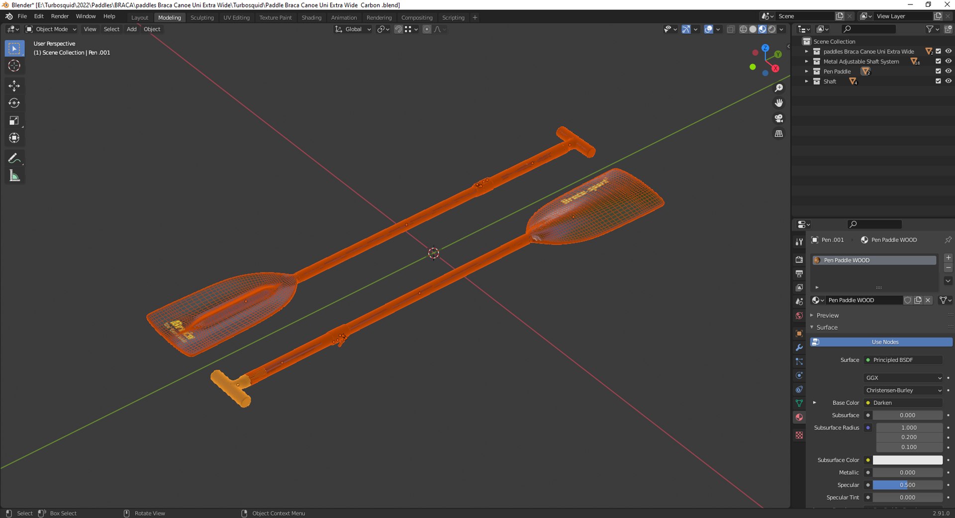 3D Model Paddle Braca Canoe Uni Extra Wide Carbon - TurboSquid 1938388