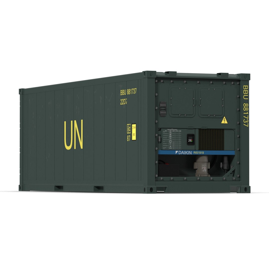 3d iso refrigerated container green model