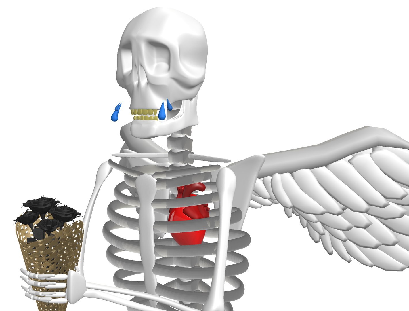 3D Cartoon Crying Skull Angel With Roses - TurboSquid 1780726