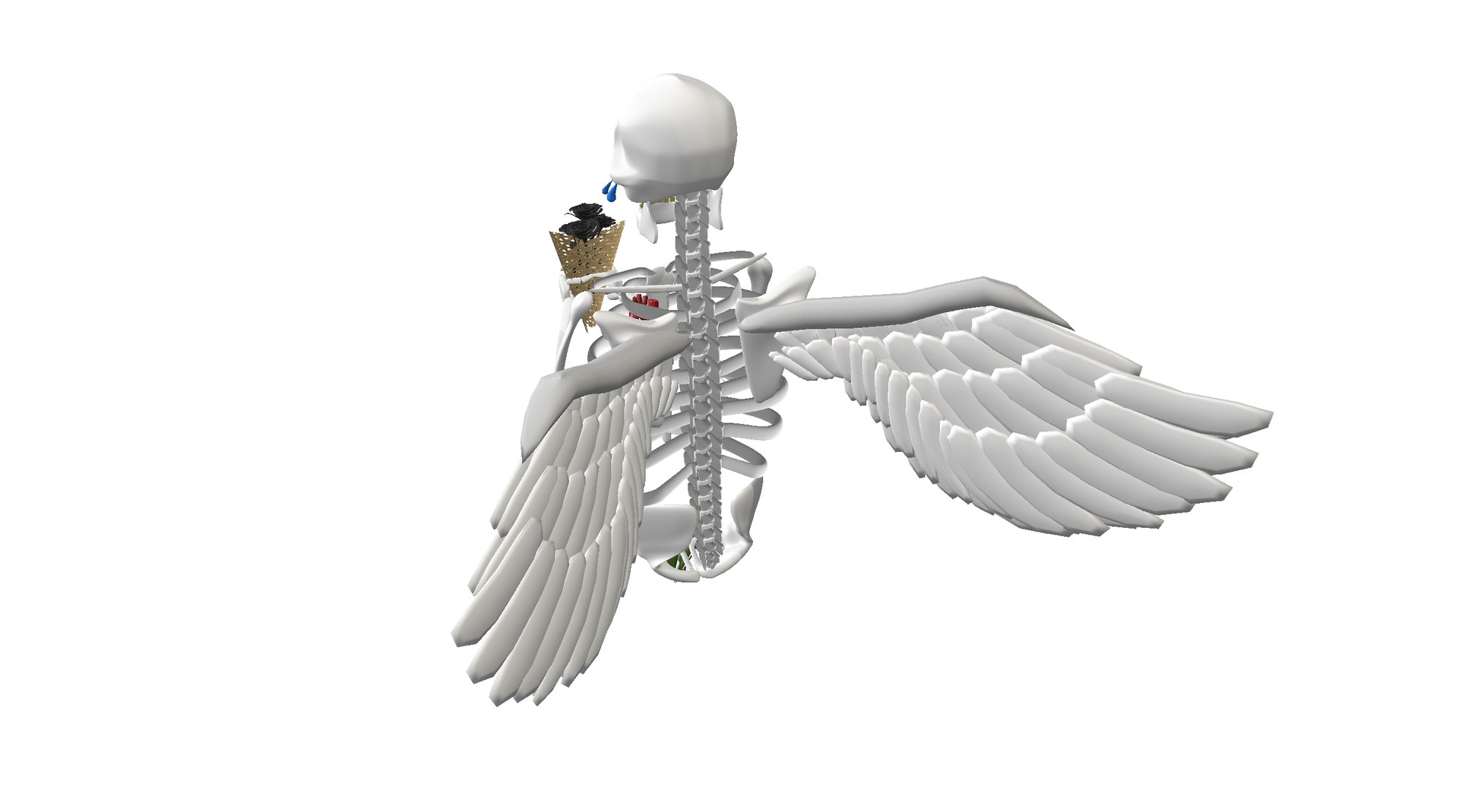 3D Cartoon Crying Skull Angel With Roses - TurboSquid 1780726
