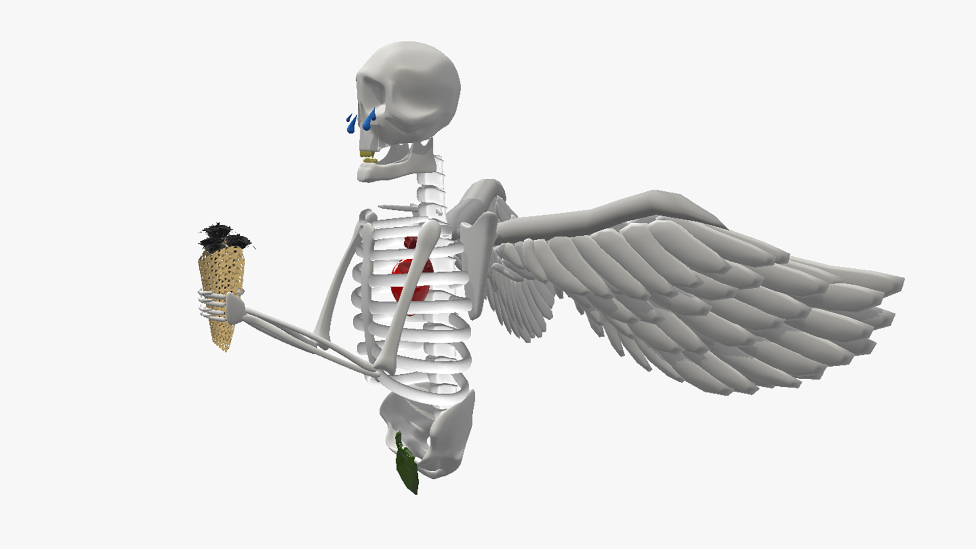 3D Cartoon Crying Skull Angel With Roses - TurboSquid 1780726
