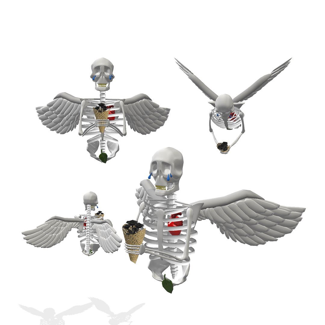 3D Cartoon Crying Skull Angel With Roses - TurboSquid 1780726