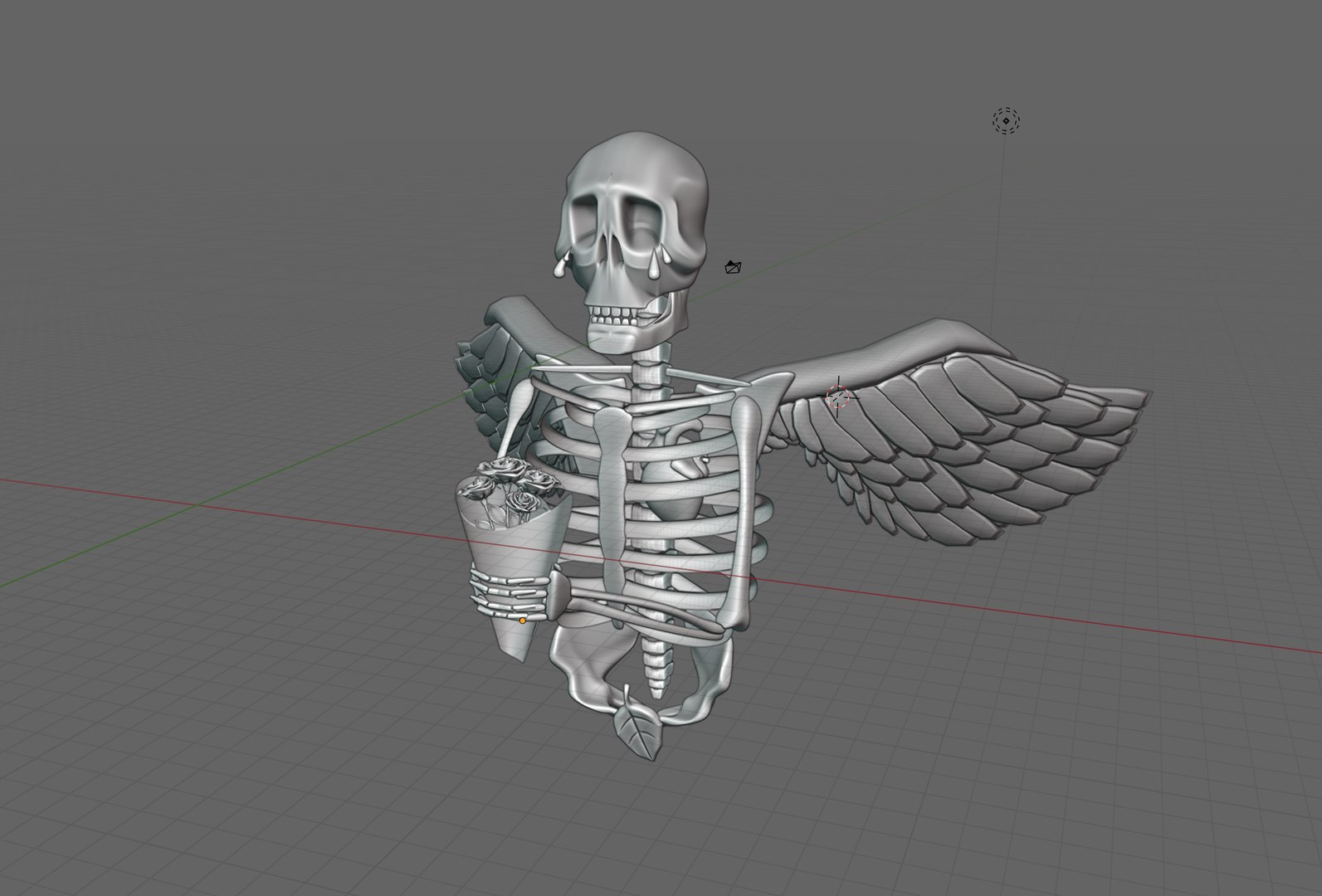 3D Cartoon Crying Skull Angel With Roses - TurboSquid 1780726