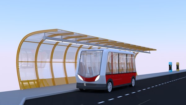 modelo 3d Parada de autobús con minibús lanzadera II - TurboSquid 2193794