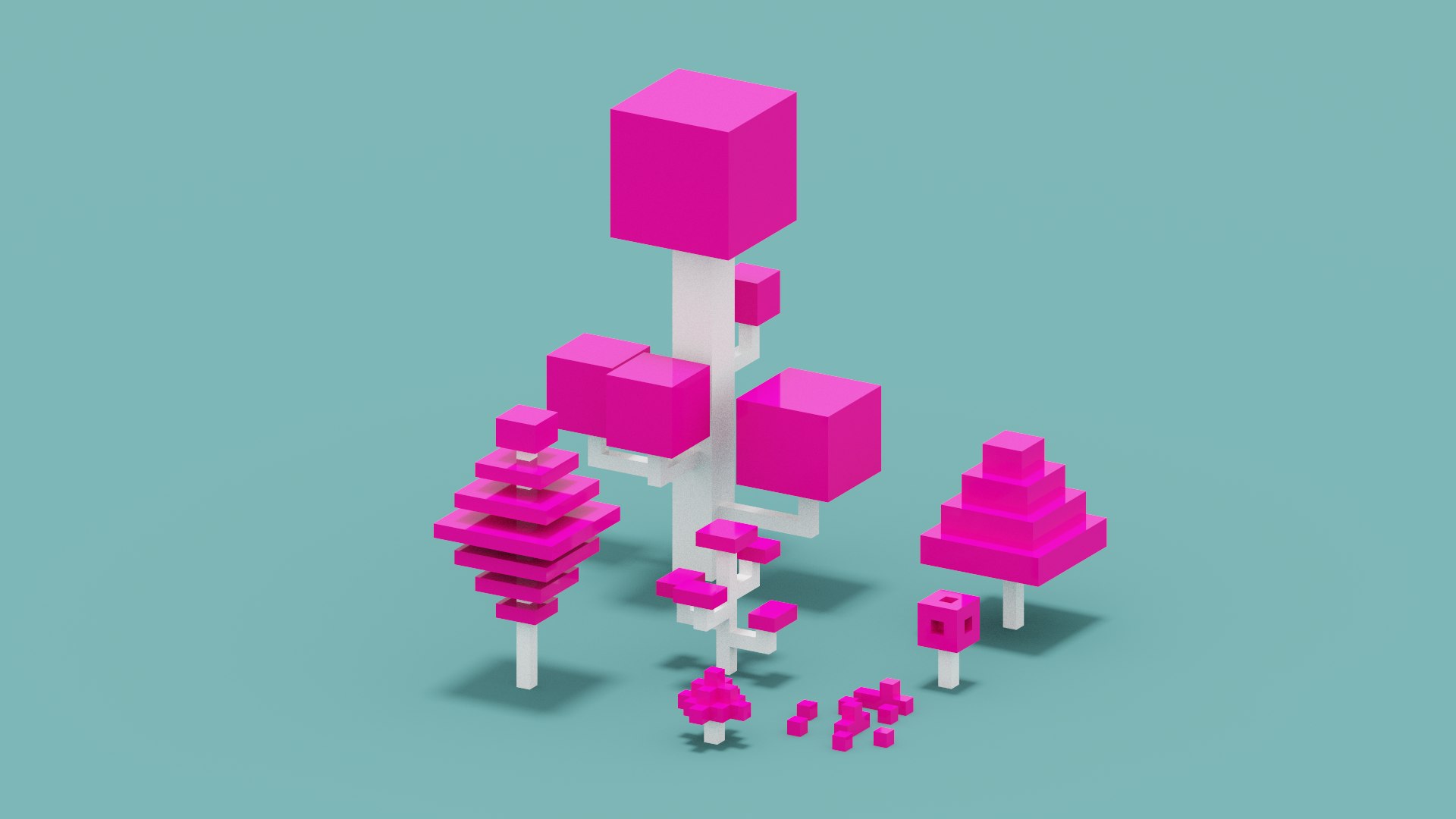 3D Isometric 3d Pink Tree Set - TurboSquid 1977369