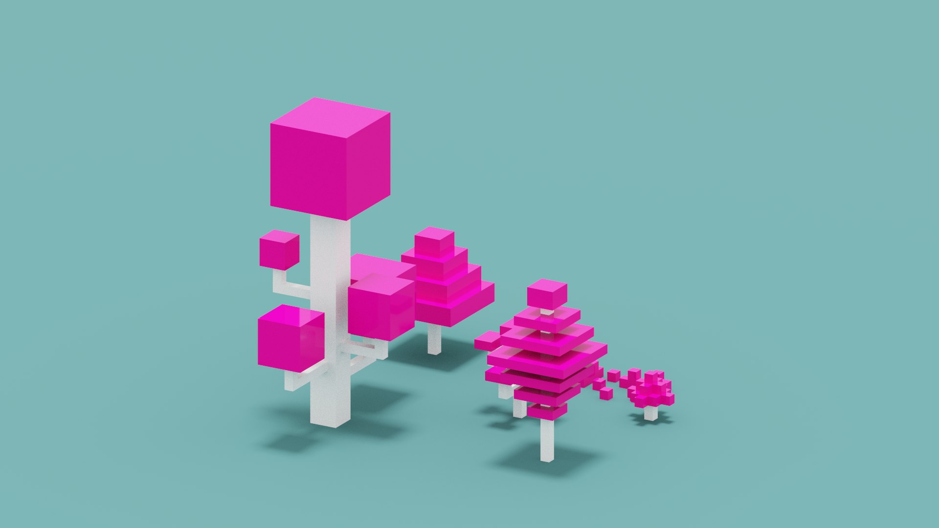 3D Isometric 3d Pink Tree Set - TurboSquid 1977369
