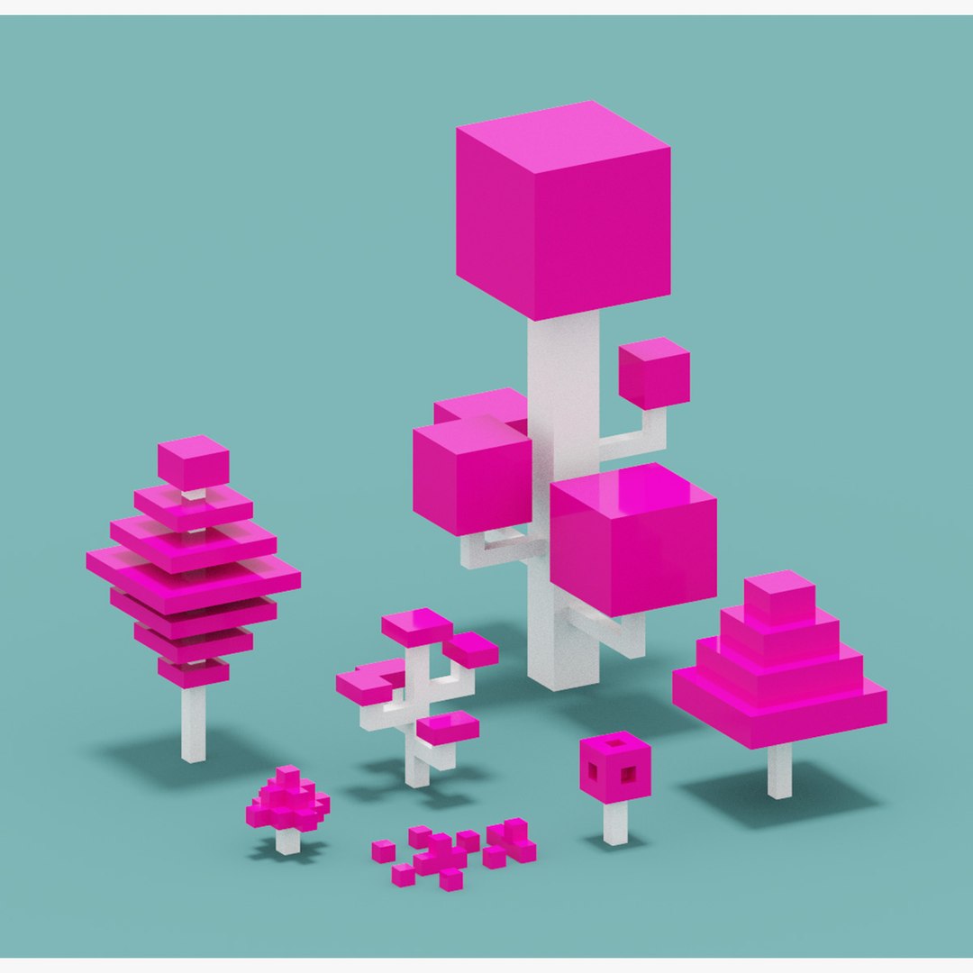 3D Isometric 3d Pink Tree Set - TurboSquid 1977369