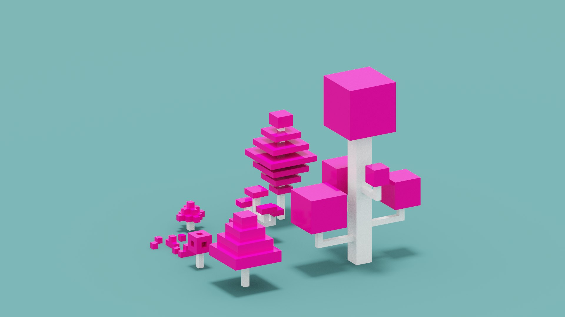 3D Isometric 3d Pink Tree Set - TurboSquid 1977369
