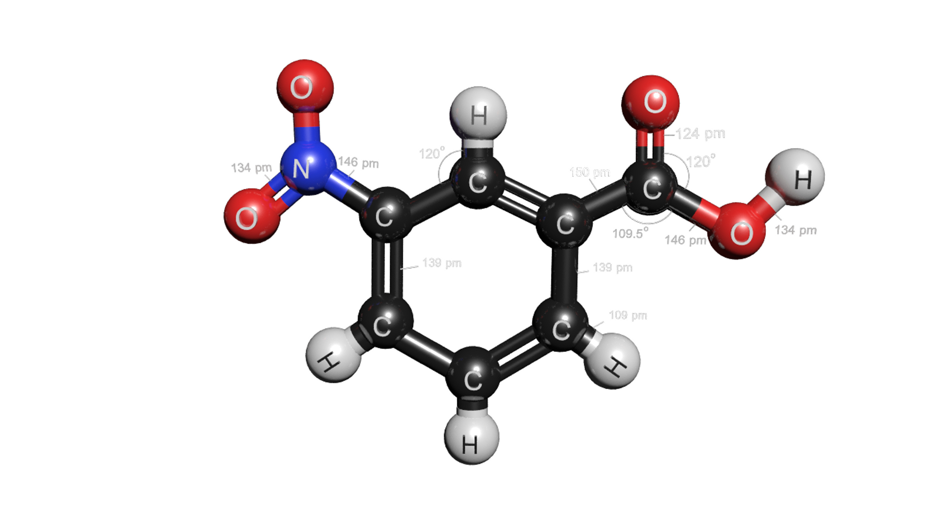 3D c7h5no4 molecule nitrobenzoic acid model - TurboSquid 1425795