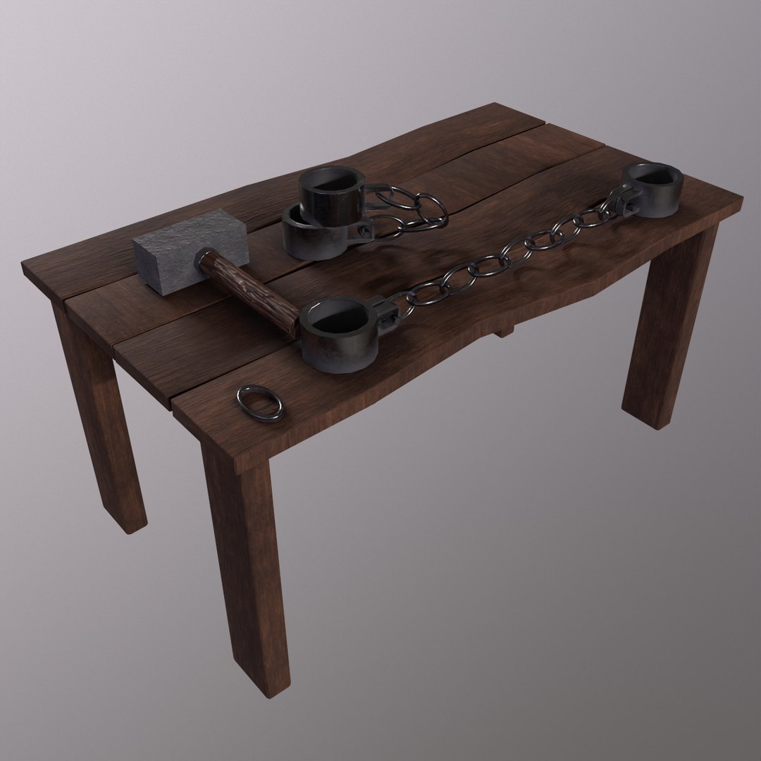 Medieval Table And Things - Table - Hammer - Handcuff Pack Low-poly 3D ...