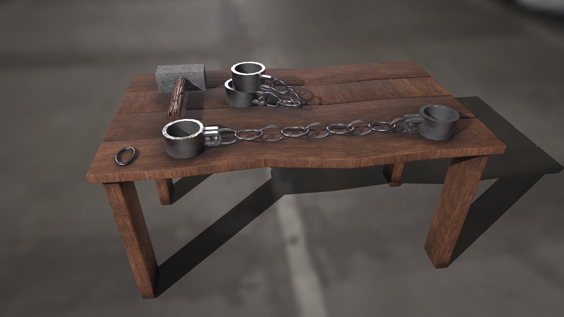 Medieval Table And Things - Table - Hammer - Handcuff Pack Low-poly 3D ...