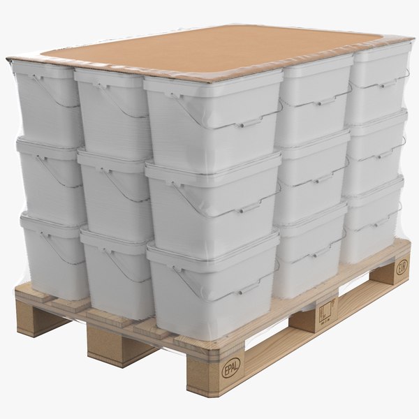modelo 3d Wrapped Pallet With Buckets - TurboSquid 2040764