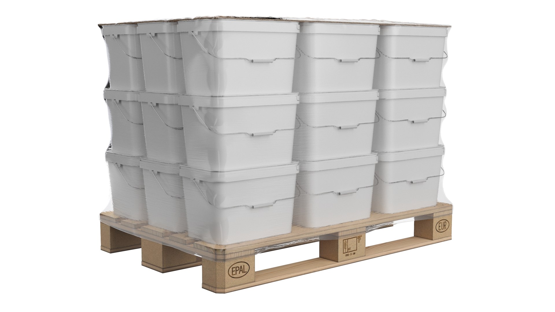 Wrapped Pallet With Buckets 3D model - TurboSquid 2040764