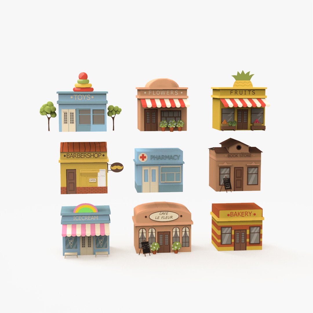 Cartoon City Building Shop 2 Model - TurboSquid 2127252