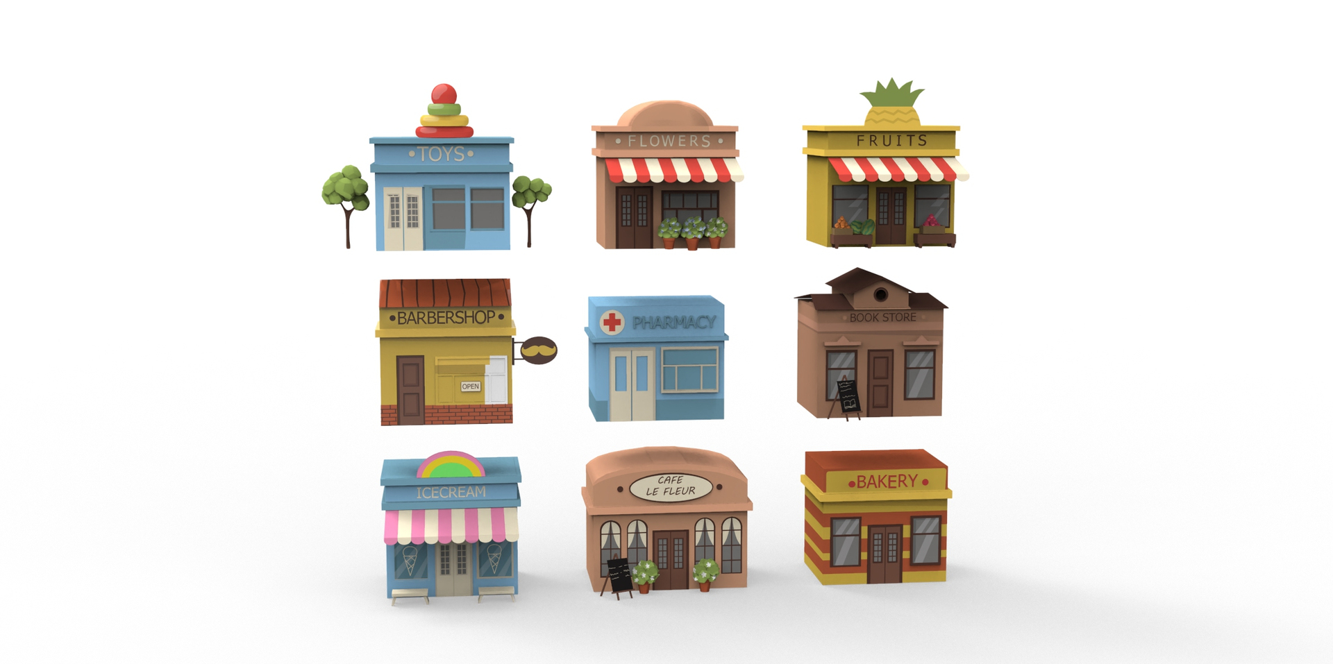 Cartoon City Building Shop 2 Model - TurboSquid 2127252
