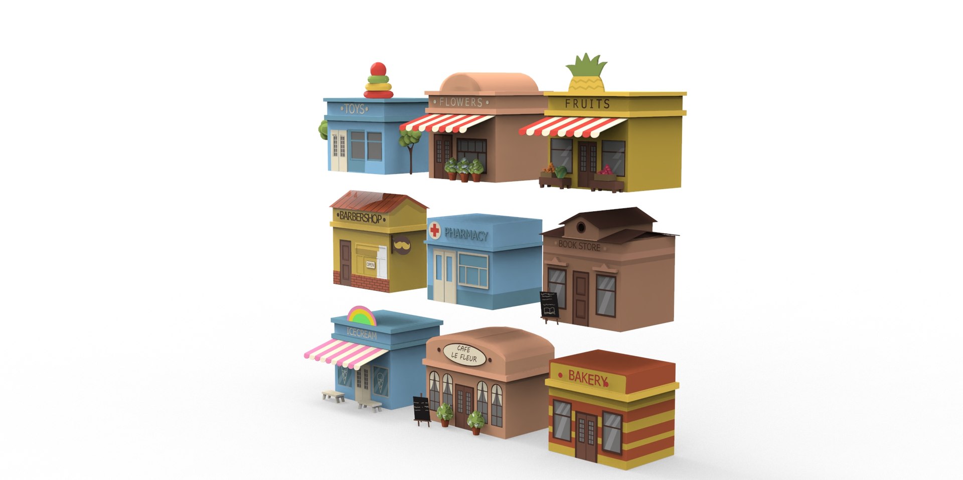 Cartoon City Building Shop 2 Model - TurboSquid 2127252