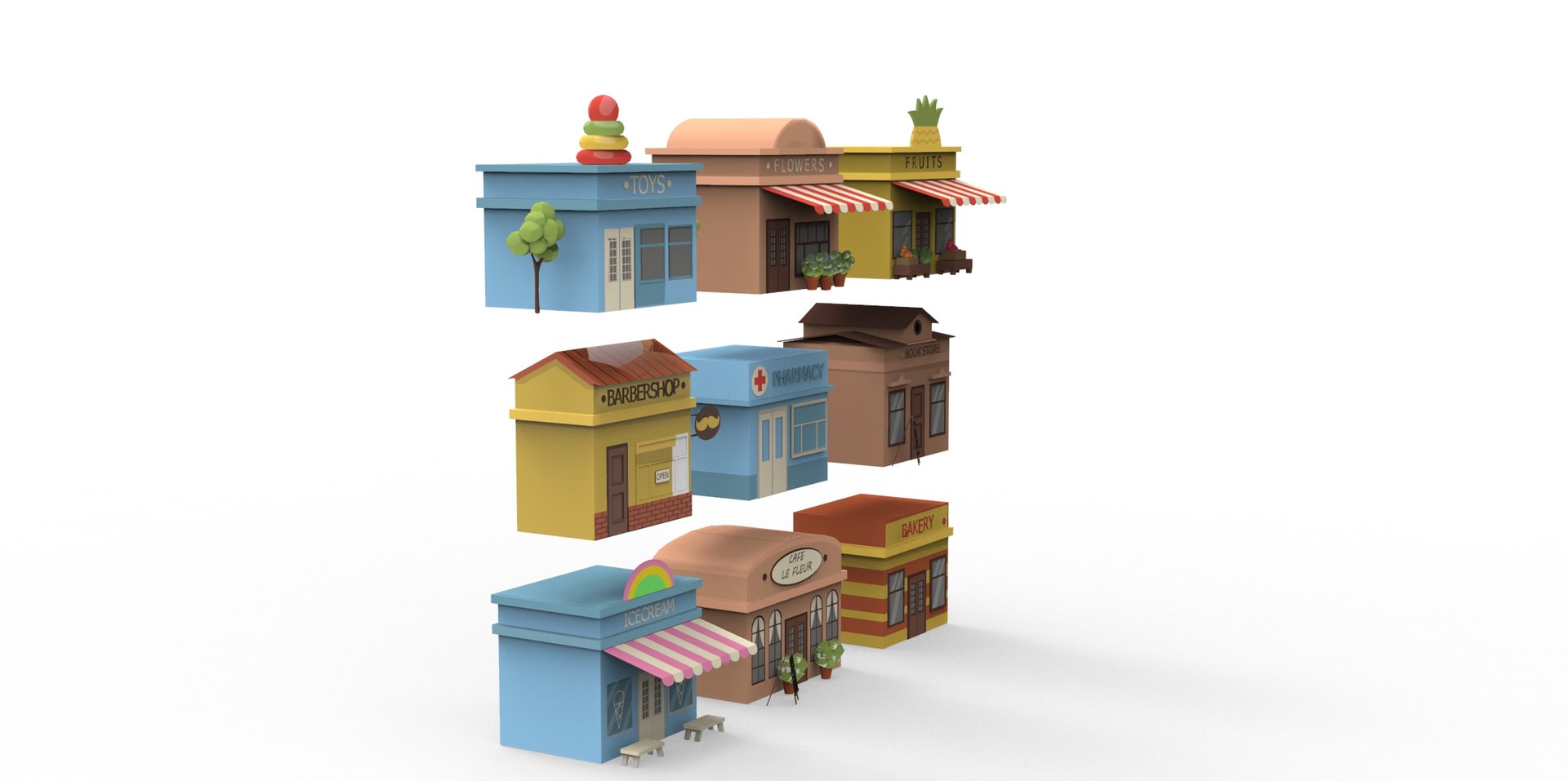 Cartoon City Building Shop 2 Model - TurboSquid 2127252