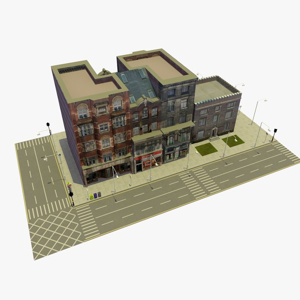 3d city block 1 street model