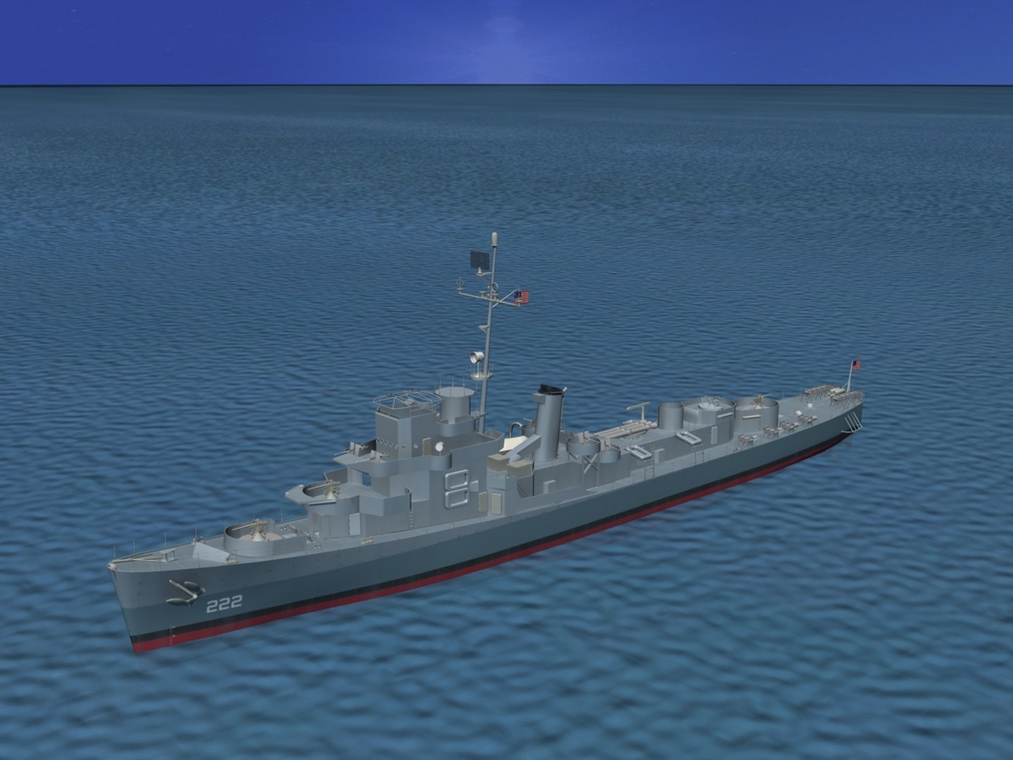 Guns Buckley Class Destroyer 3d Model