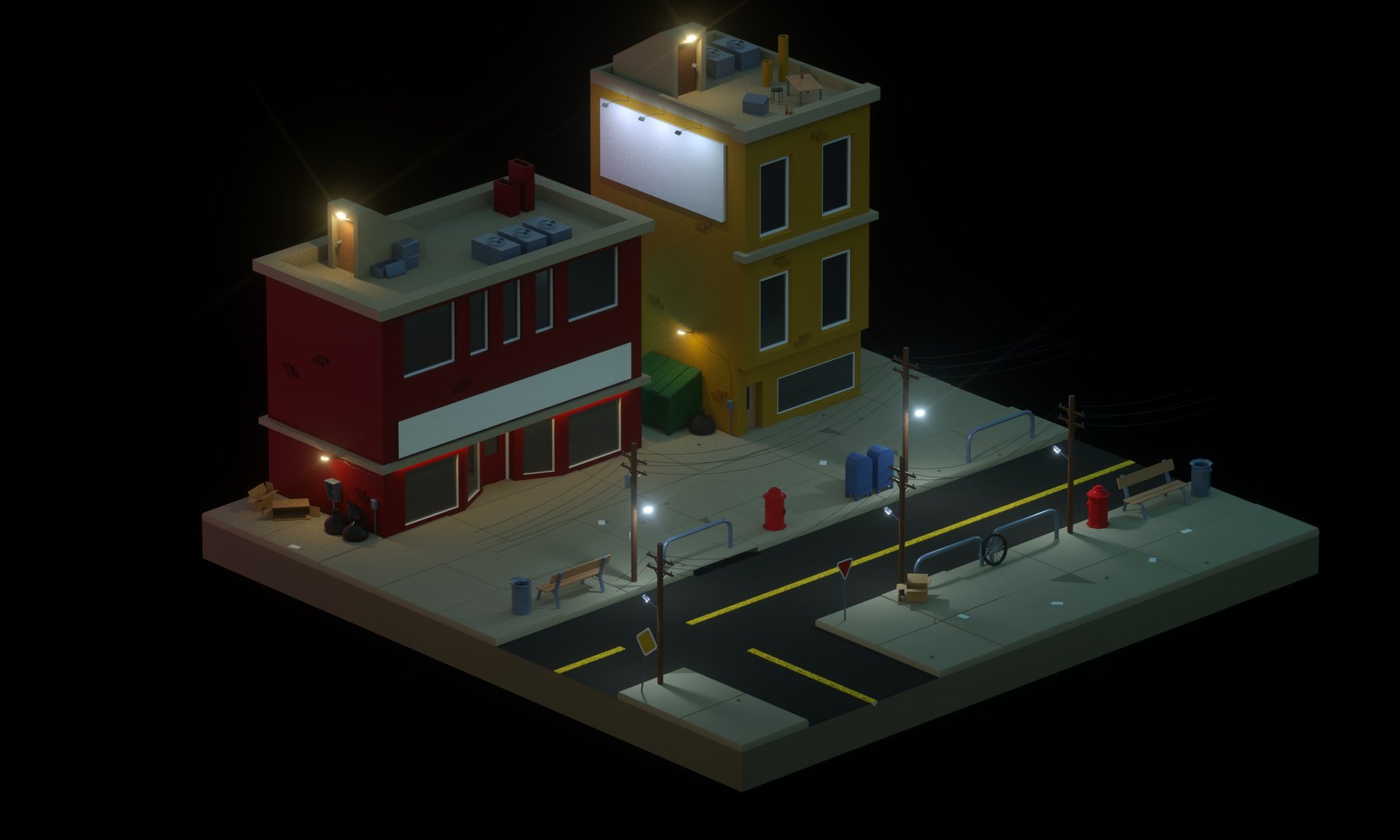 3D low-poly street - TurboSquid 1617063
