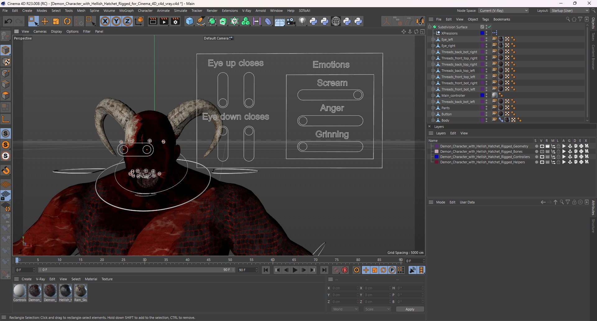 3D Model Demon Character With Hellish Hatchet Rigged For Cinema 4D ...