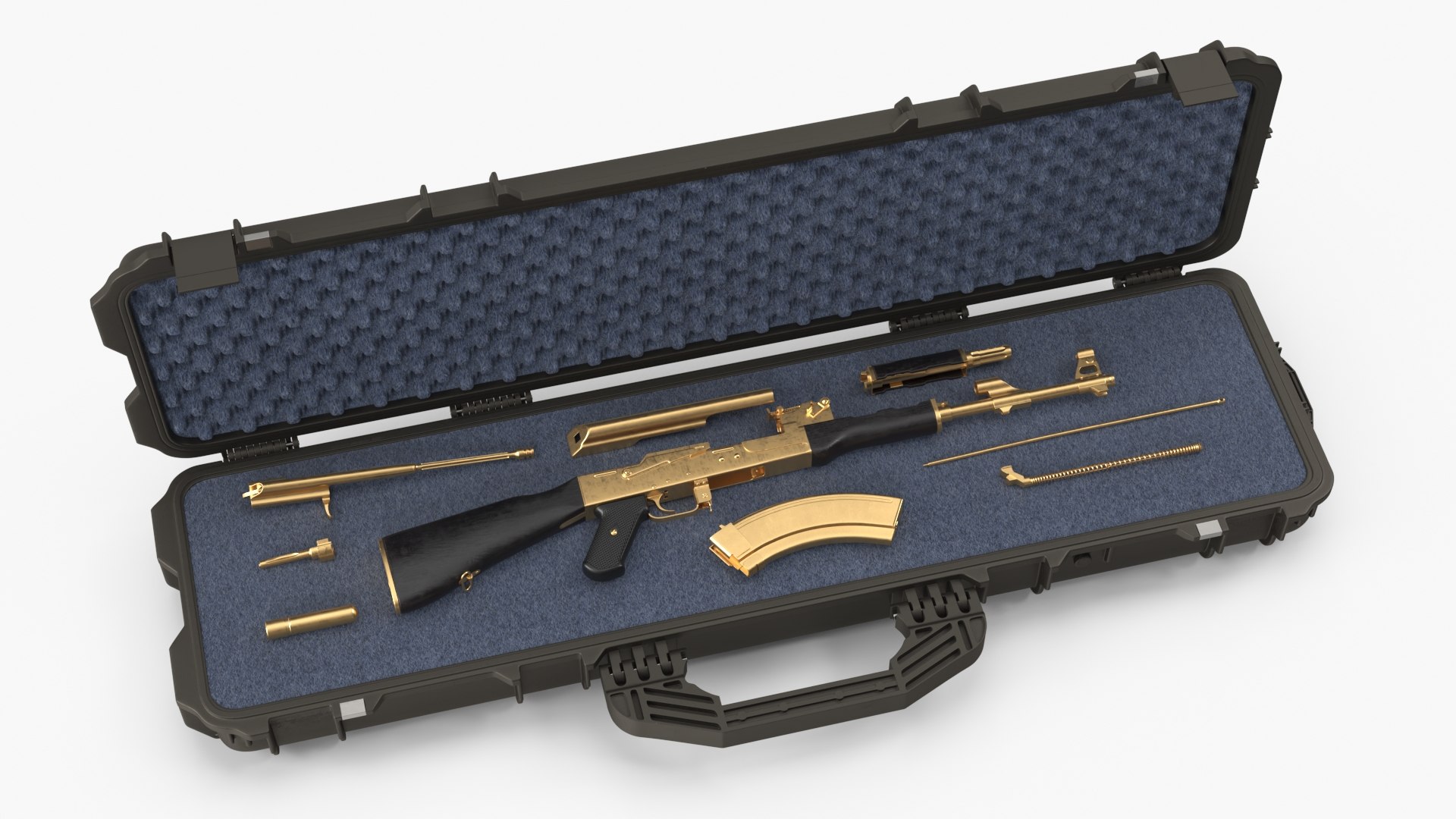 3D Disassembled Gold AK 47 In Hard Case Model - TurboSquid 2388706