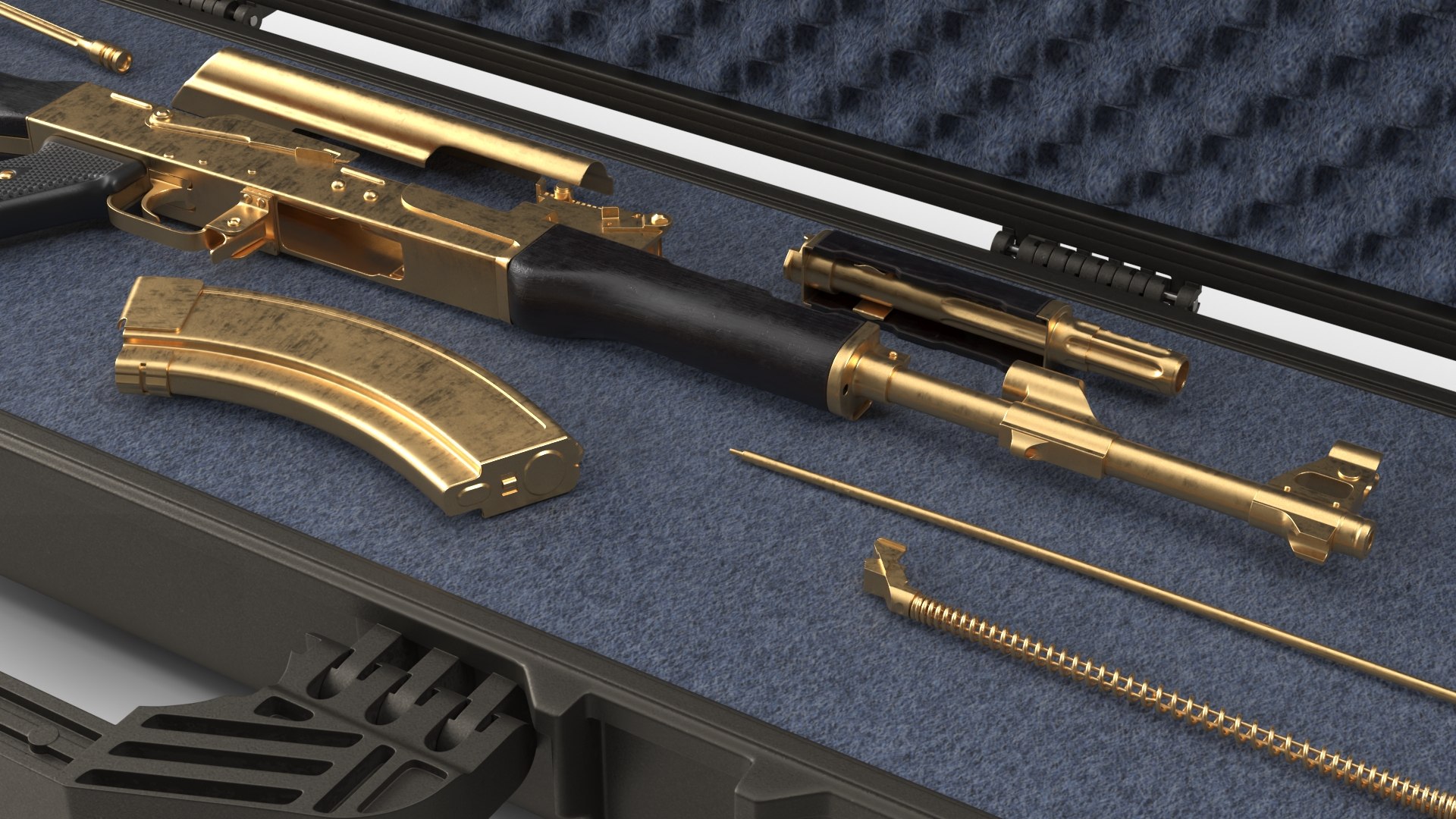 3D Disassembled Gold AK 47 In Hard Case Model - TurboSquid 2388706