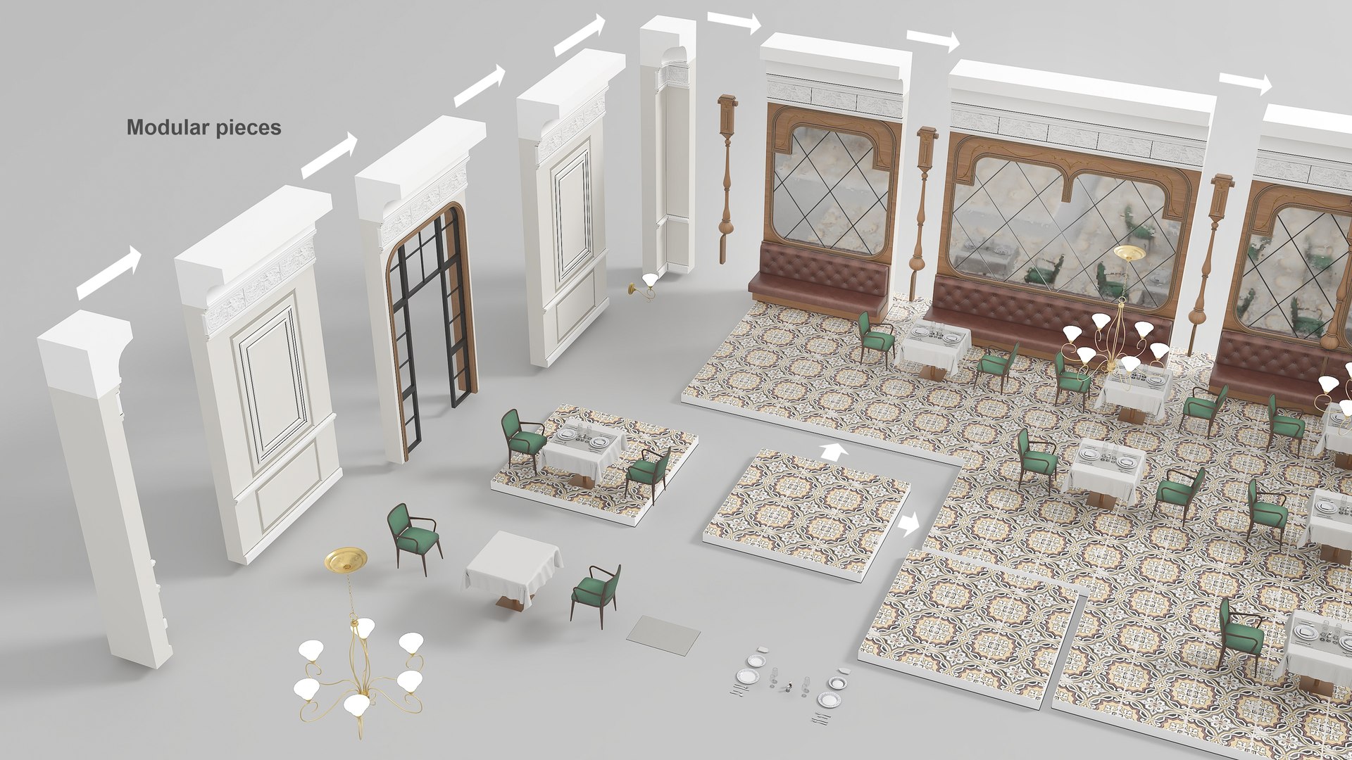 3D Low Poly Modular Restaurant - TurboSquid 2212532