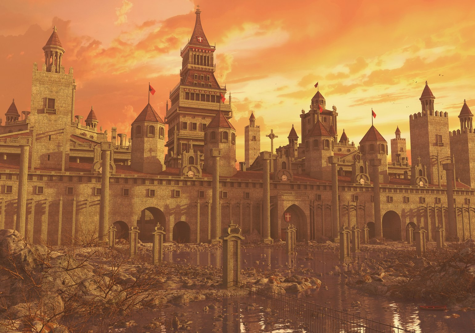 Fantasy Wall Castle Landscape. 3D - TurboSquid 1721019