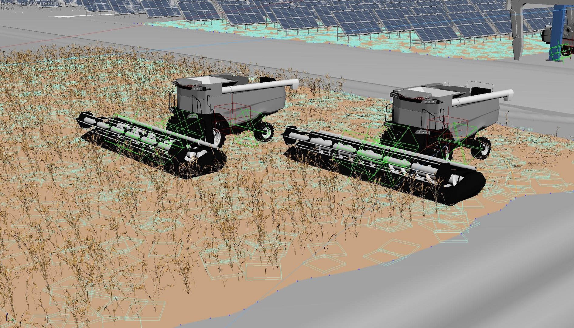 Futuristic harvesters with solar panels and windmills model ...